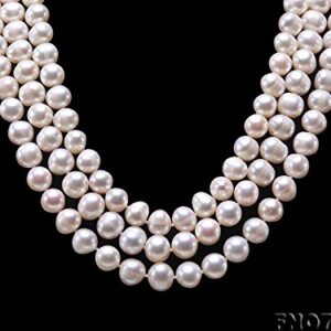 JYX Pearl Long Strand Necklace Natural White 8mm Flat Round Freshwater Cultured Pearl Necklace Endless Sweater Necklace 64"