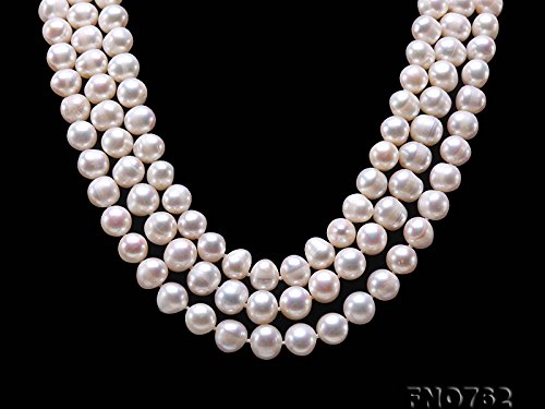 JYX Pearl Long Strand Necklace Natural White 8mm Flat Round Freshwater Cultured Pearl Necklace Endless Sweater Necklace 64"