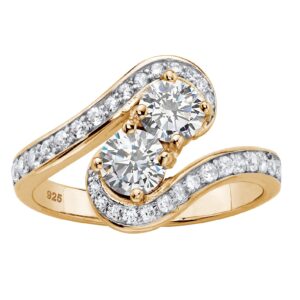 palmbeach jewelry yellow gold-plated sterling silver round cubic zirconia 2 stone bypass ring sizes 6-10 size 8