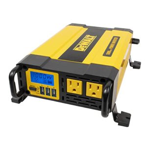 dewalt dxaepi1000 power inverter 1000w car converter with lcd display: dual 120v ac outlets, 3.1a usb ports, battery clamps