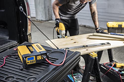 DEWALT DXAEPI1000 Power Inverter 1000W Car Converter with LCD Display: Dual 120V AC Outlets, 3.1A USB Ports, Battery Clamps