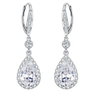 elequeen teardrop lever-back dangle earrings 925 sterling silver full cubic zirconia bridal long earrings for women, valentine's day/mother's day/christmas jewelry gift