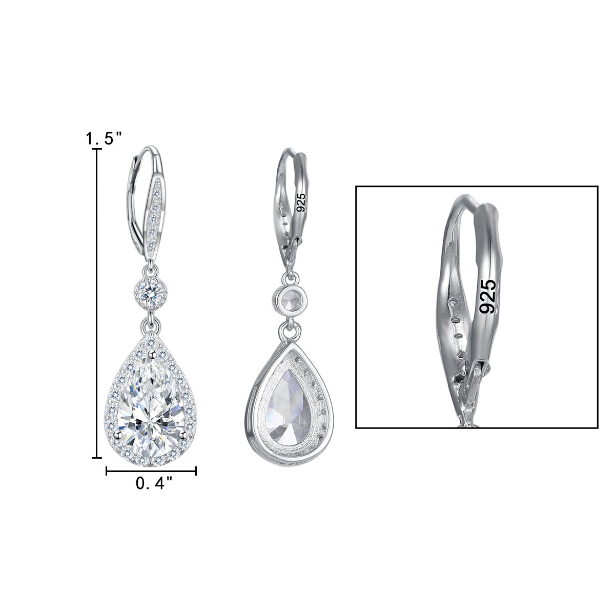 EleQueen Teardrop Lever-back Dangle Earrings 925 Sterling Silver Full Cubic Zirconia Bridal Long Earrings for Women, Valentine's Day/Mother's Day/Christmas Jewelry Gift