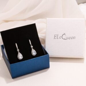 EleQueen Teardrop Lever-back Dangle Earrings 925 Sterling Silver Full Cubic Zirconia Bridal Long Earrings for Women, Valentine's Day/Mother's Day/Christmas Jewelry Gift