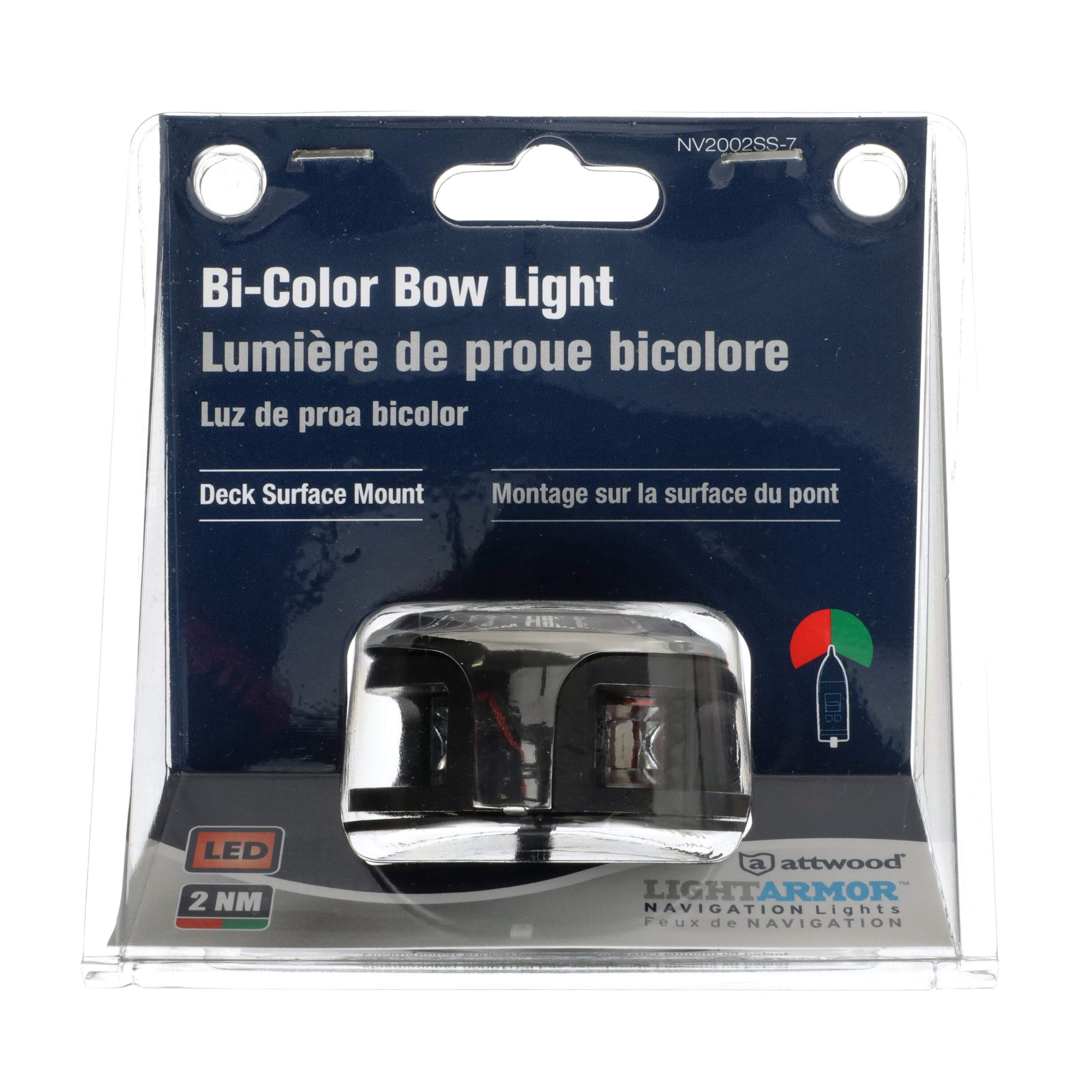 Attwood NV2002SS-7 LightArmor 2-Mile Navigation Lights, Deck Mount, Round, Bi-Color, LED Lighting, Stainless Housing