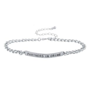 LUX ACCESSORIES Silver Tone Partners In Crime BFF Best Friend Bracelet Set