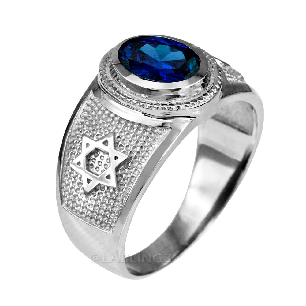 Jewish Jewelry by LABLINGZ Sterling Silver Star of David September Birthstone Blue CZ Ring (9)