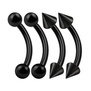 4pcs stainless steel black curved barbell stud 16g 3mm ball spike snakebites earrings daith piercing jewelry see more sizes (4pcs 8mm bar)