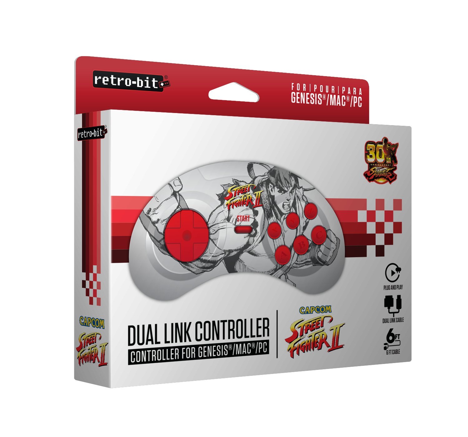 Retro-Bit Street Fighter Genesis & USB Dual Link Controller for PC, Mac - Sega Genesis