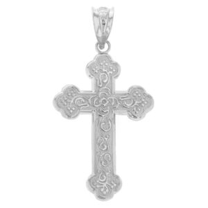 religious jewelry 10k white gold eastern orthodox floral rose cross pendant