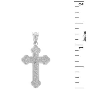 Religious Jewelry 10k White Gold Eastern Orthodox Floral Rose Cross Pendant