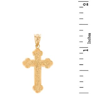 Religious Jewelry 14k Yellow Gold Eastern Orthodox Floral Rose Cross Pendant