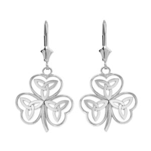 fine 925 sterling silver irish shamrock earrings with celtic trinity knot