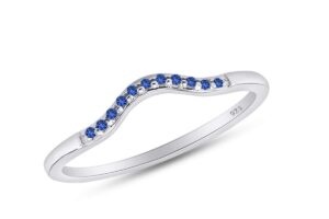 affy round cut simulated blue sapphire curved wedding band ring in 14k white gold over sterling silver