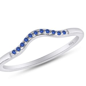 AFFY Round Cut Simulated Blue Sapphire Curved Wedding Band Ring in 14k White Gold Over Sterling Silver