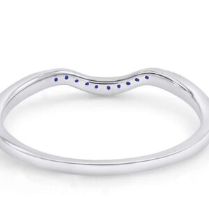 AFFY Round Cut Simulated Blue Sapphire Curved Wedding Band Ring in 14k White Gold Over Sterling Silver