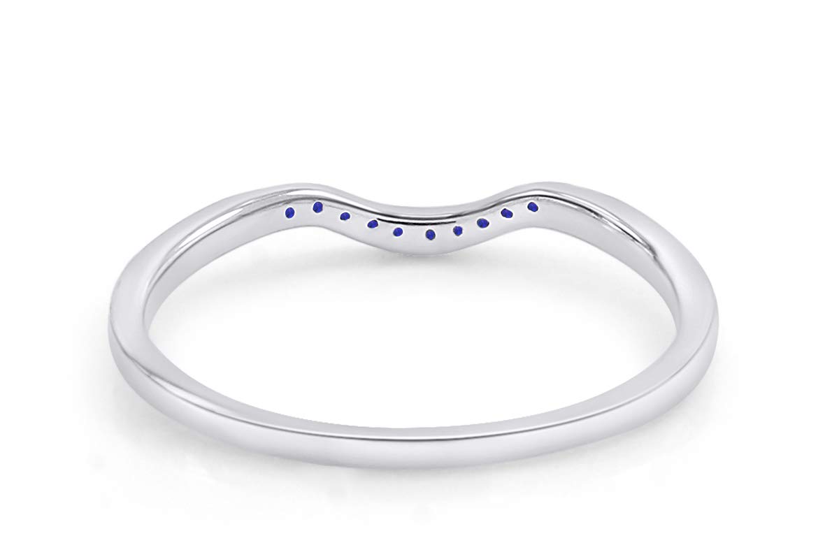 AFFY Round Cut Simulated Blue Sapphire Curved Wedding Band Ring in 14k White Gold Over Sterling Silver