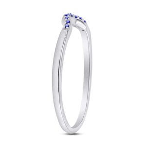 AFFY Round Cut Simulated Blue Sapphire Curved Wedding Band Ring in 14k White Gold Over Sterling Silver