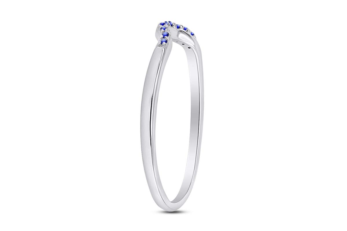 AFFY Round Cut Simulated Blue Sapphire Curved Wedding Band Ring in 14k White Gold Over Sterling Silver