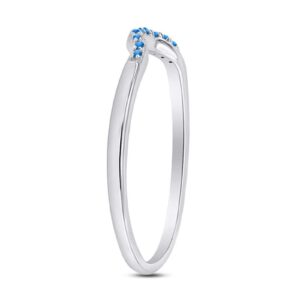 AFFY Round Cut Simulated Blue Topaz Curved Wedding Band Ring in 14k White Gold Over Sterling Silver