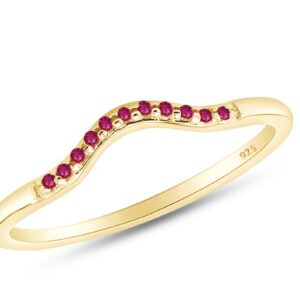 AFFY Round Cut Simulated Ruby Curved Wedding Band Ring in 14k Yellow Gold Over Sterling Silver