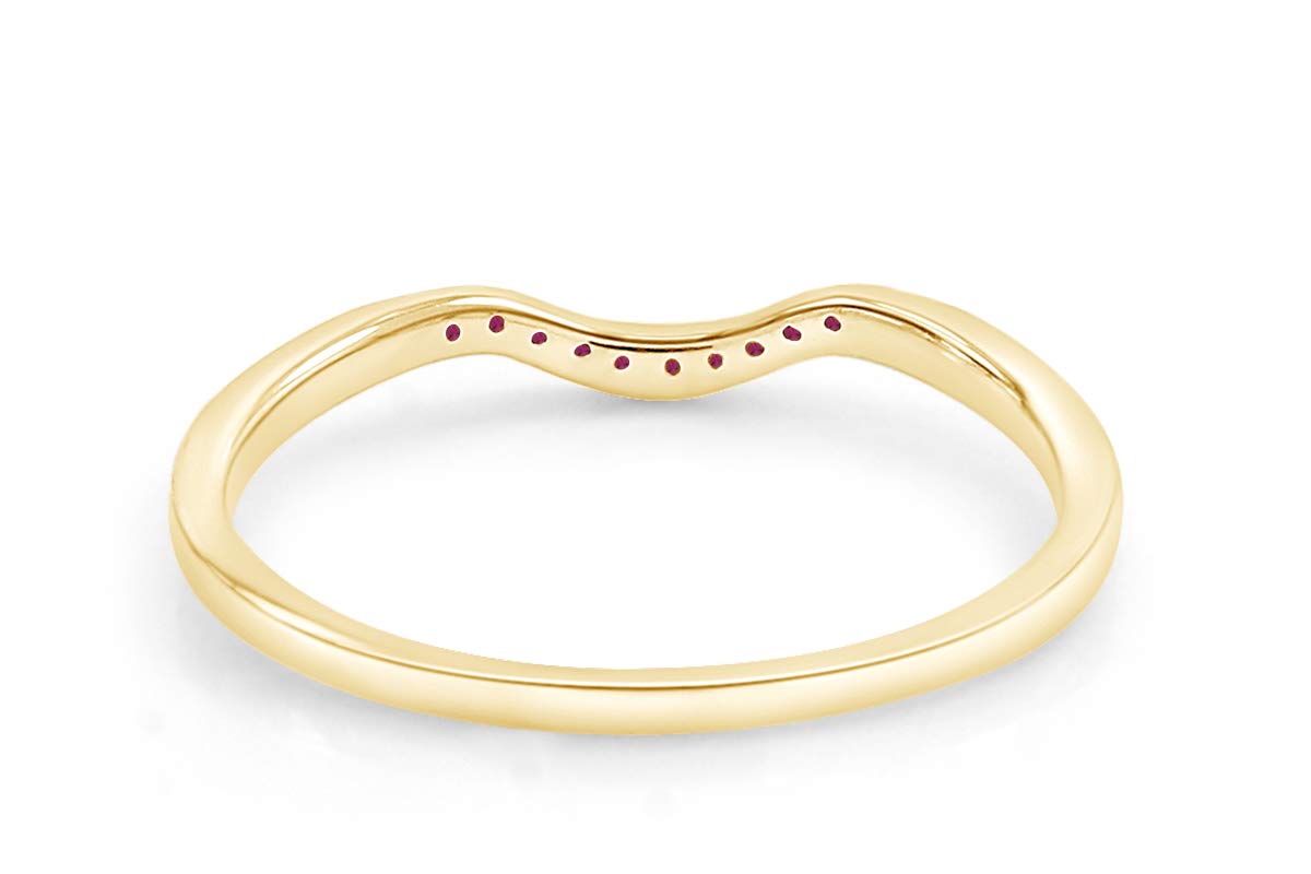 AFFY Round Cut Simulated Ruby Curved Wedding Band Ring in 14k Yellow Gold Over Sterling Silver