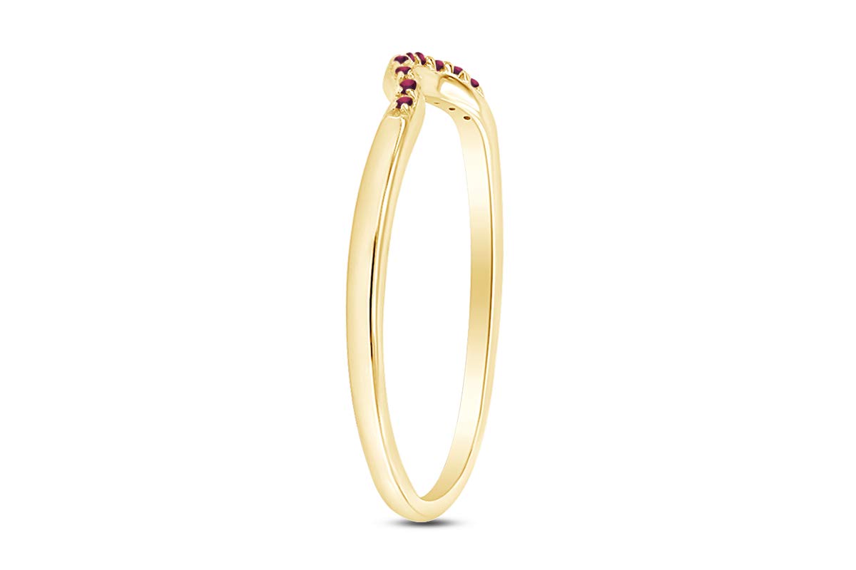 AFFY Round Cut Simulated Ruby Curved Wedding Band Ring in 14k Yellow Gold Over Sterling Silver