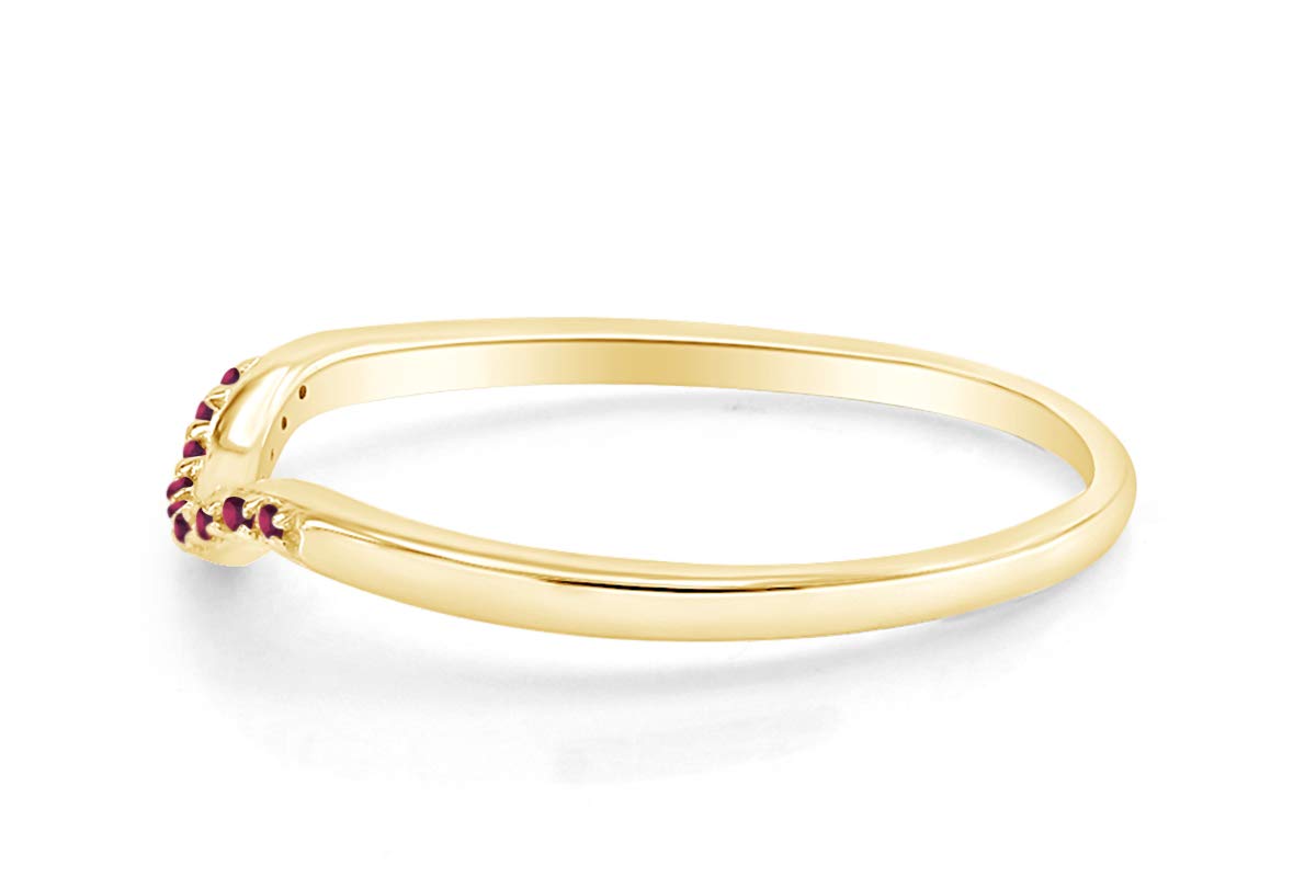 AFFY Round Cut Simulated Ruby Curved Wedding Band Ring in 14k Yellow Gold Over Sterling Silver