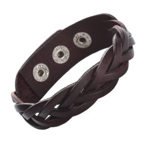 ccbfy genuine leather bracelet braided sporty wide wristband punk jewelry for men women brown