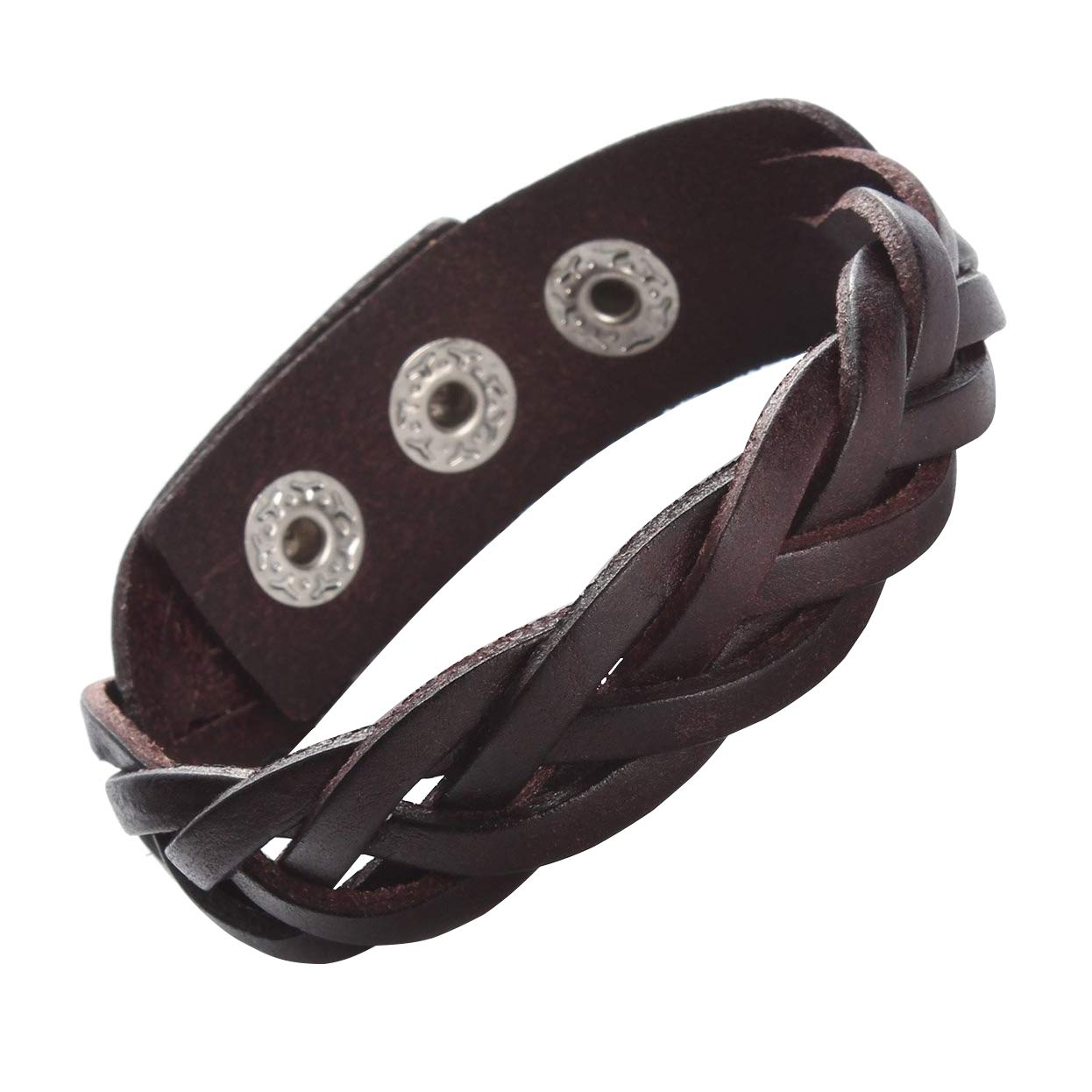 CCBFY Genuine Leather Bracelet Braided Sporty Wide Wristband Punk Jewelry for Men Women Brown