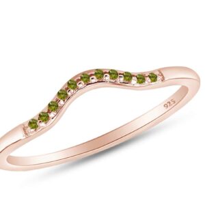 AFFY Round Cut Simulated Peridot Curved Wedding Band Ring in 14k Rose Gold Over Sterling Silver