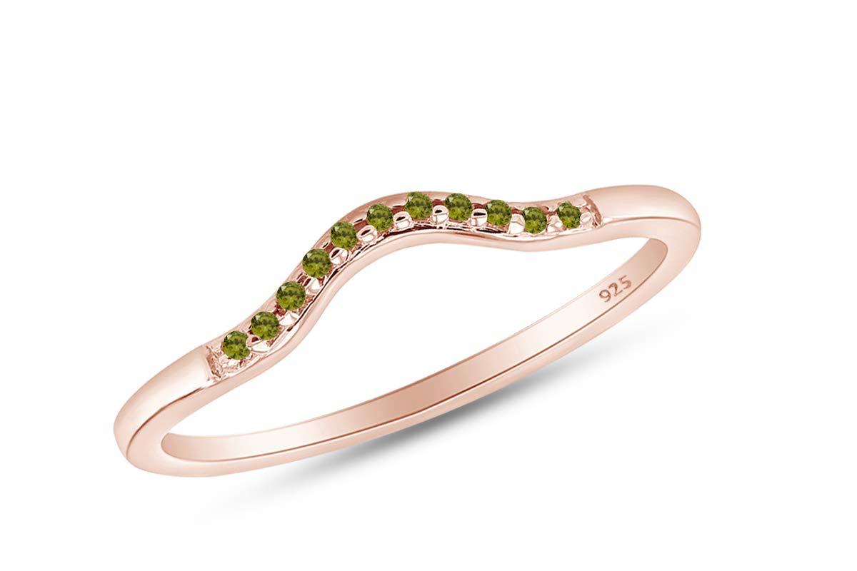 AFFY Round Cut Simulated Peridot Curved Wedding Band Ring in 14k Rose Gold Over Sterling Silver