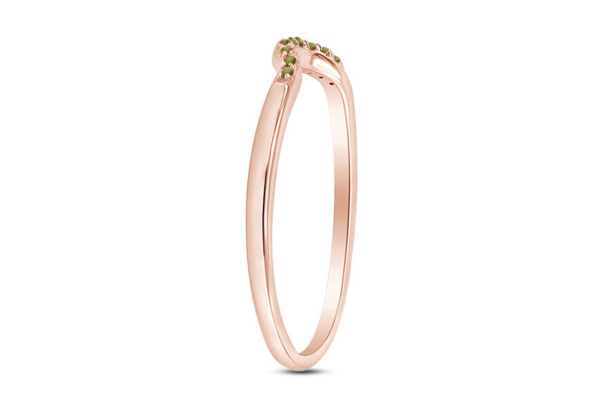 AFFY Round Cut Simulated Peridot Curved Wedding Band Ring in 14k Rose Gold Over Sterling Silver