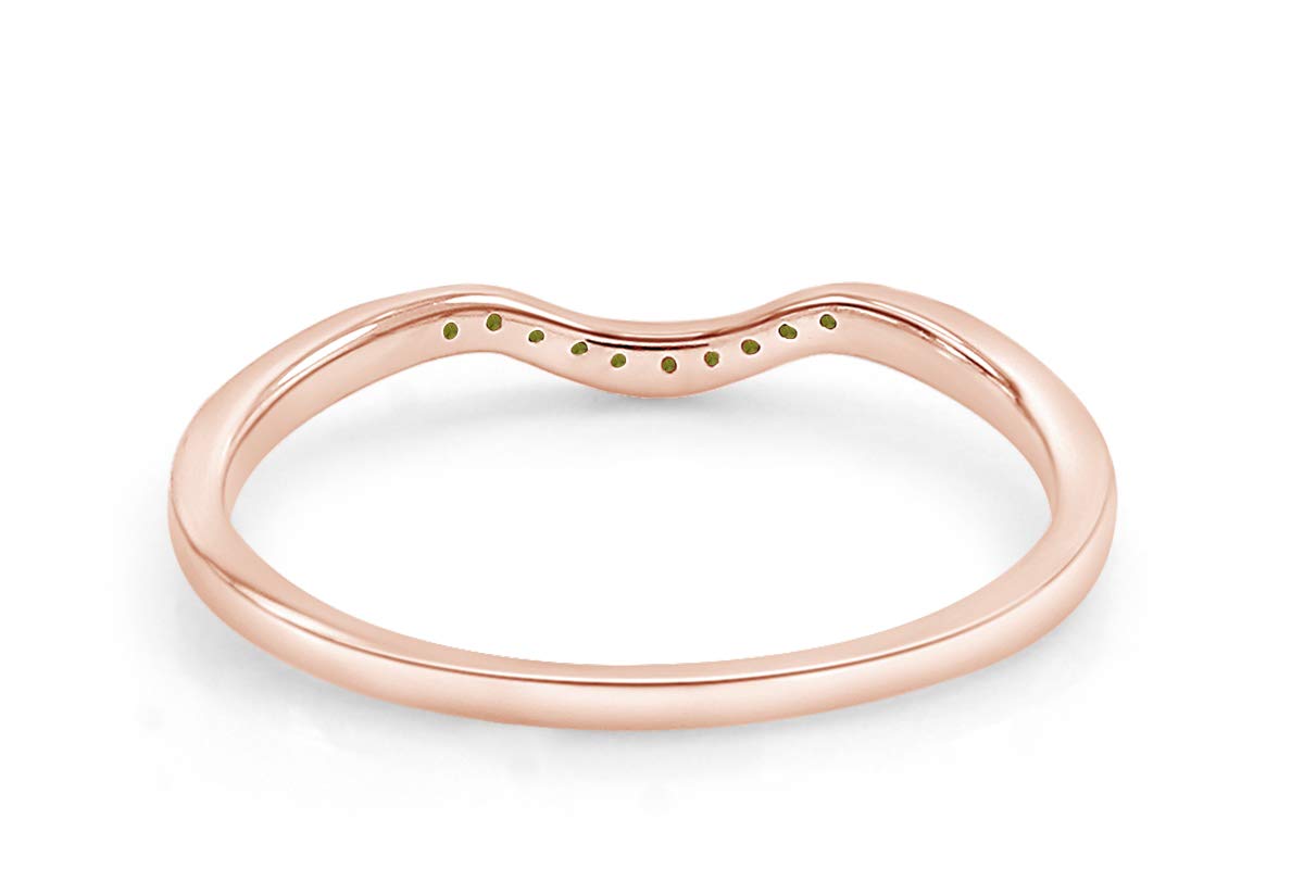 AFFY Round Cut Simulated Peridot Curved Wedding Band Ring in 14k Rose Gold Over Sterling Silver