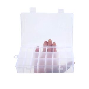 snowkingdom transparent plastic grid box storage organizer for display collection with adjustable dividers - 24 clear grids - 7.8"x5.2"x1.5"