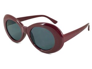 bold retro oval mod thick frame clout goggles round lens sunglasses (wine, smoke)