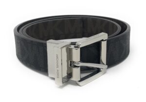 michael kors logo reversible belt with silver buckle,black/brown,large