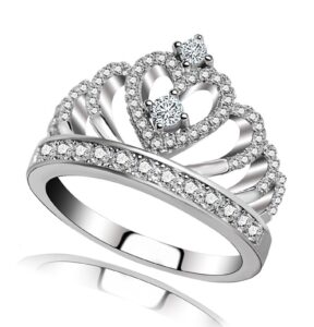 princess queen crown rings for women eternity heart-shaped promise ring zircon jewelry silver 6