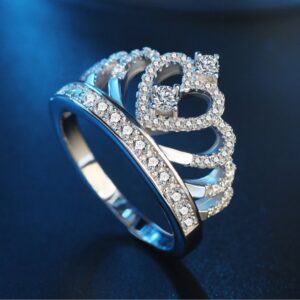 Princess Queen Crown Rings for Women Eternity Heart-Shaped Promise Ring Zircon Jewelry Silver 6