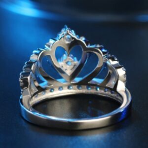 Princess Queen Crown Rings for Women Eternity Heart-Shaped Promise Ring Zircon Jewelry Silver 6