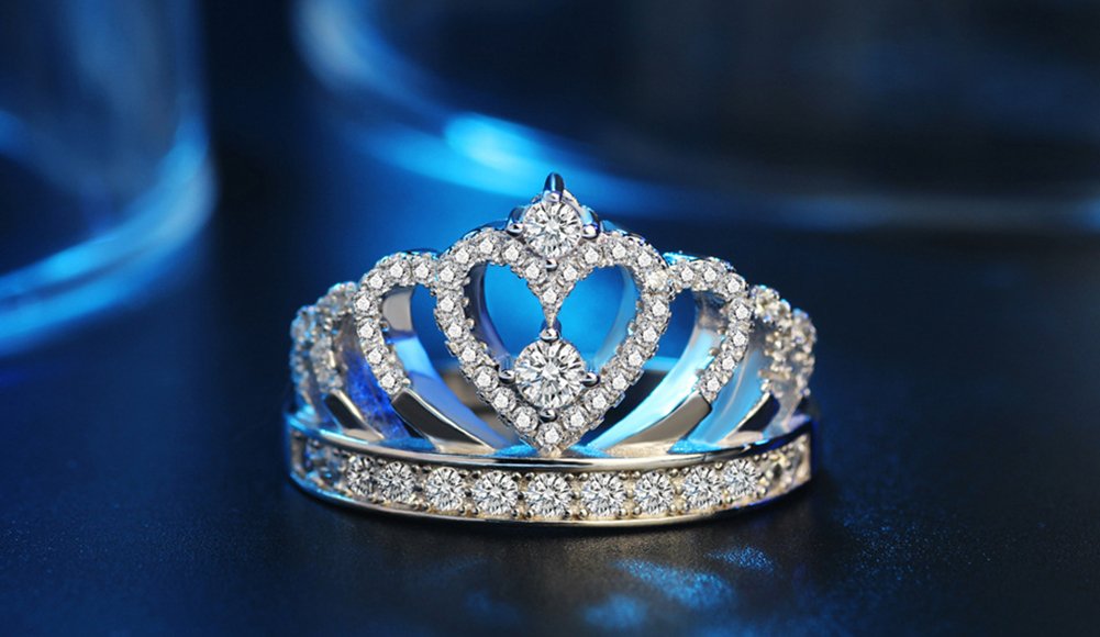 Princess Queen Crown Rings for Women Eternity Heart-Shaped Promise Ring Zircon Jewelry Silver 6