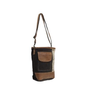 Peace and Goodness Upcycled Canvas Genuine Leather Trim Crossbody Bag