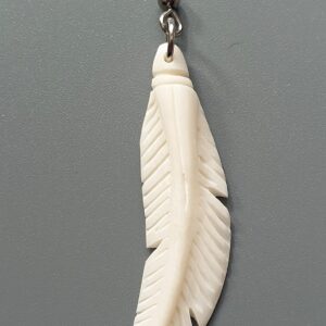 Swimmi 2.4 inch Bone Feather Earrings, Hand Craved Feather Bone Earrings, Handmade Dangle Drop Hook Bone Jewelry FA026