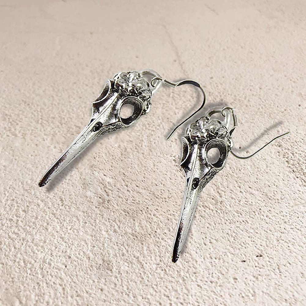 Hithop Halloween Jewelry Silver Crow Skull Earrings Charm Dangle Earrings Raven Earrings Bird Skull Jewelry Gothic Gift Set Punk Design