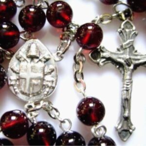 elegantmedical HANDMADE Garnet Gemstone Bead Catholic Sterling 925 Silver 5 DECADE ROSARY Cross Crucifix Necklace Womens/Girls