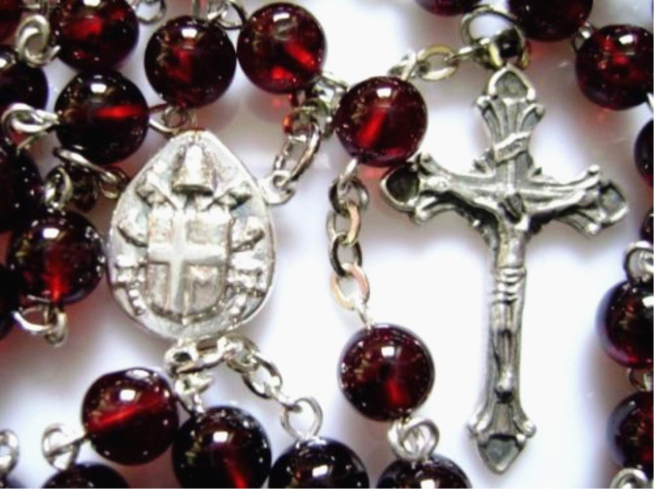 elegantmedical HANDMADE Garnet Gemstone Bead Catholic Sterling 925 Silver 5 DECADE ROSARY Cross Crucifix Necklace Womens/Girls