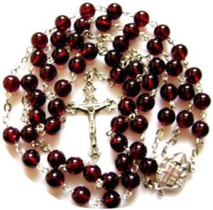 elegantmedical handmade garnet gemstone bead catholic sterling 925 silver 5 decade rosary cross crucifix necklace womens/girls