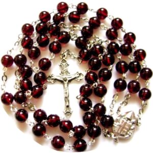 elegantmedical HANDMADE Garnet Gemstone Bead Catholic Sterling 925 Silver 5 DECADE ROSARY Cross Crucifix Necklace Womens/Girls