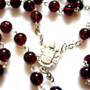 elegantmedical HANDMADE Garnet Gemstone Bead Catholic Sterling 925 Silver 5 DECADE ROSARY Cross Crucifix Necklace Womens/Girls