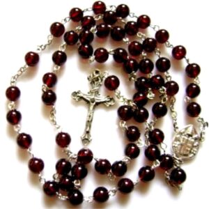 elegantmedical HANDMADE Garnet Gemstone Bead Catholic Sterling 925 Silver 5 DECADE ROSARY Cross Crucifix Necklace Womens/Girls